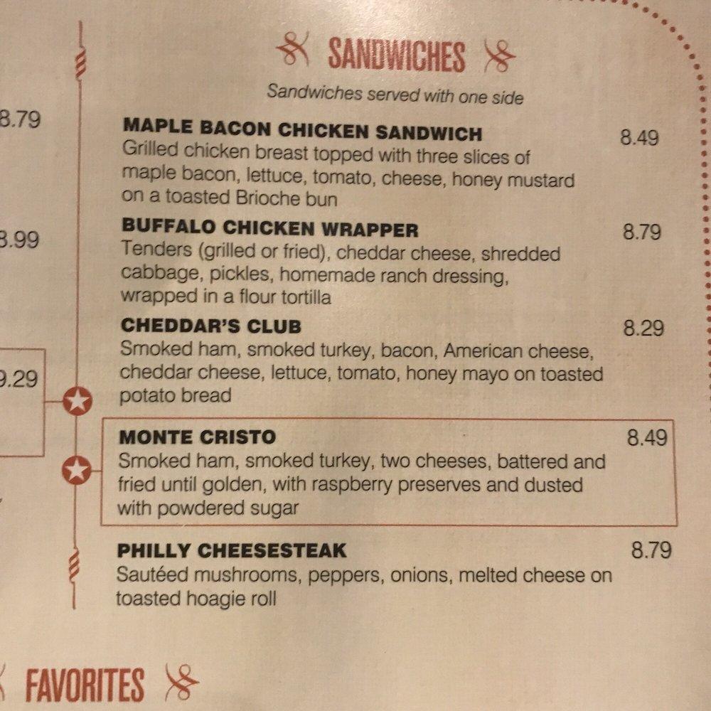 Menu at Cheddar's Scratch Kitchen restaurant, Jacksonville