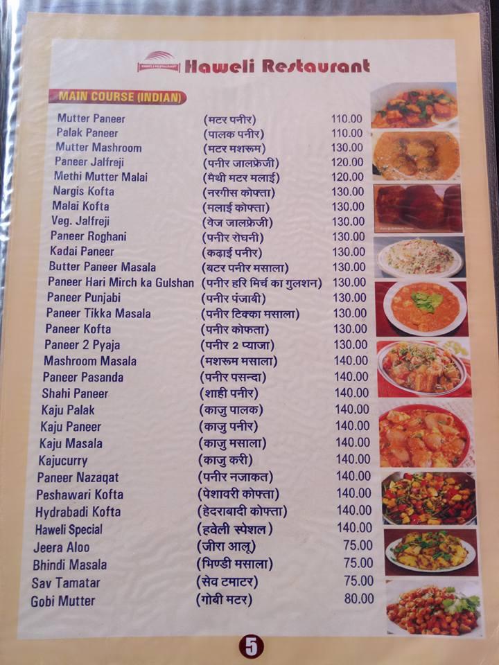 Menu at Haveli Restaurant, Indore, bombay NH3