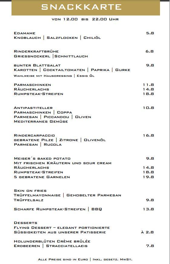 Speisekarte von Meiser Design Hotel pub & Bar, Dinkelsbühl