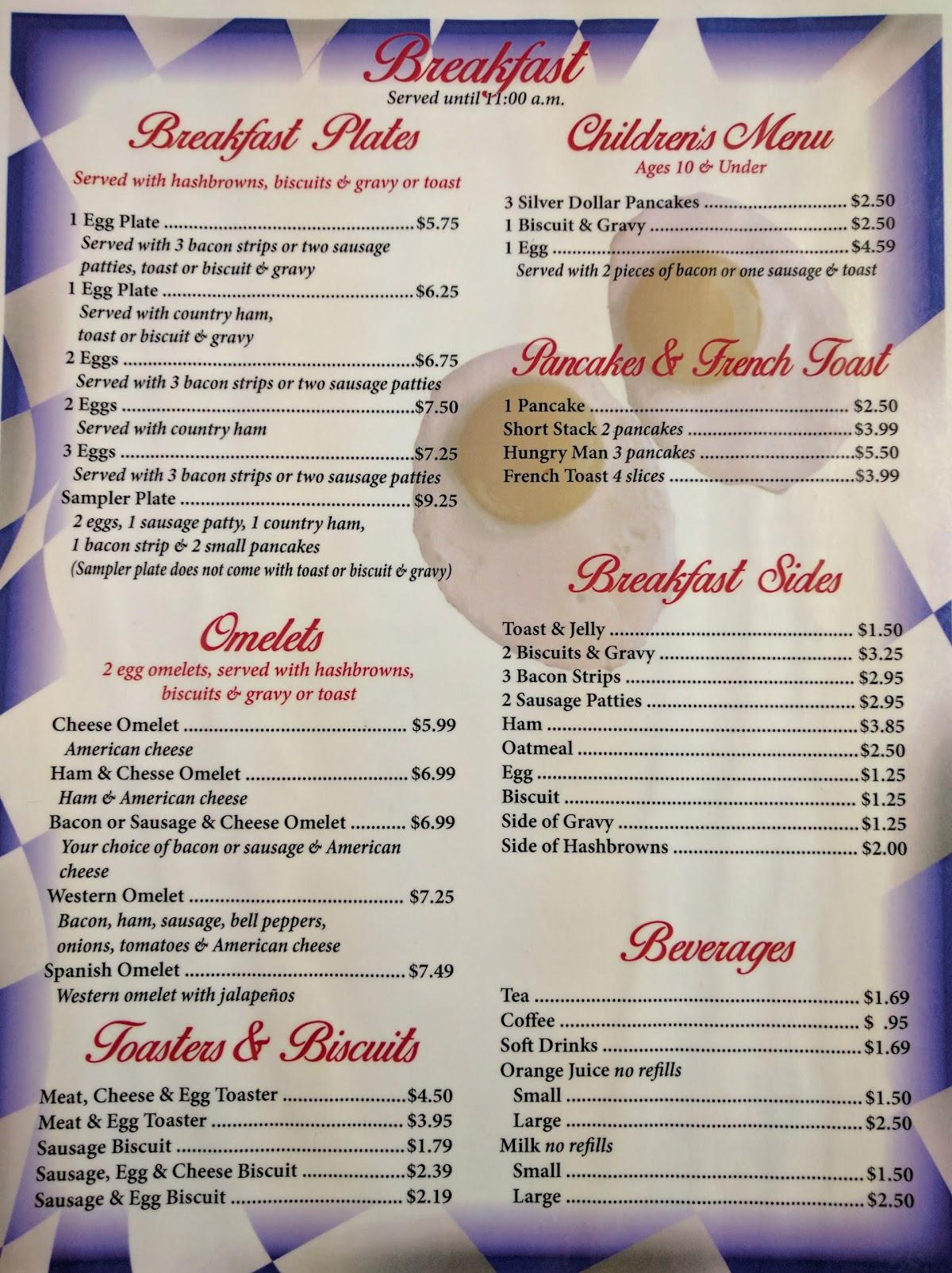 Menu at Shady Oaks Restaurant, Broken Bow