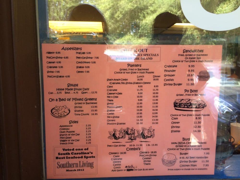 Menu at The Sea Shack restaurant, Hilton Head Island