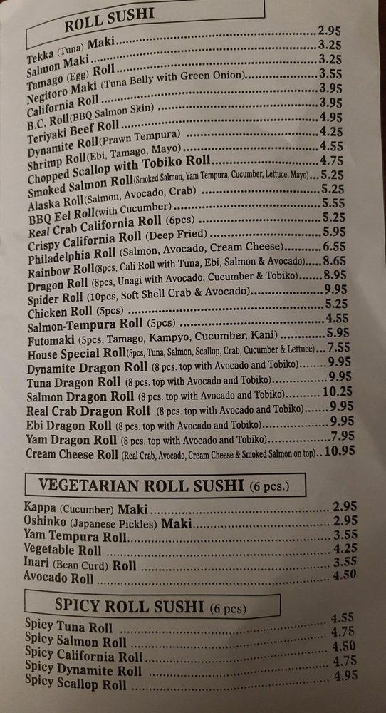 Menu at Sushi Man restaurant, North Vancouver