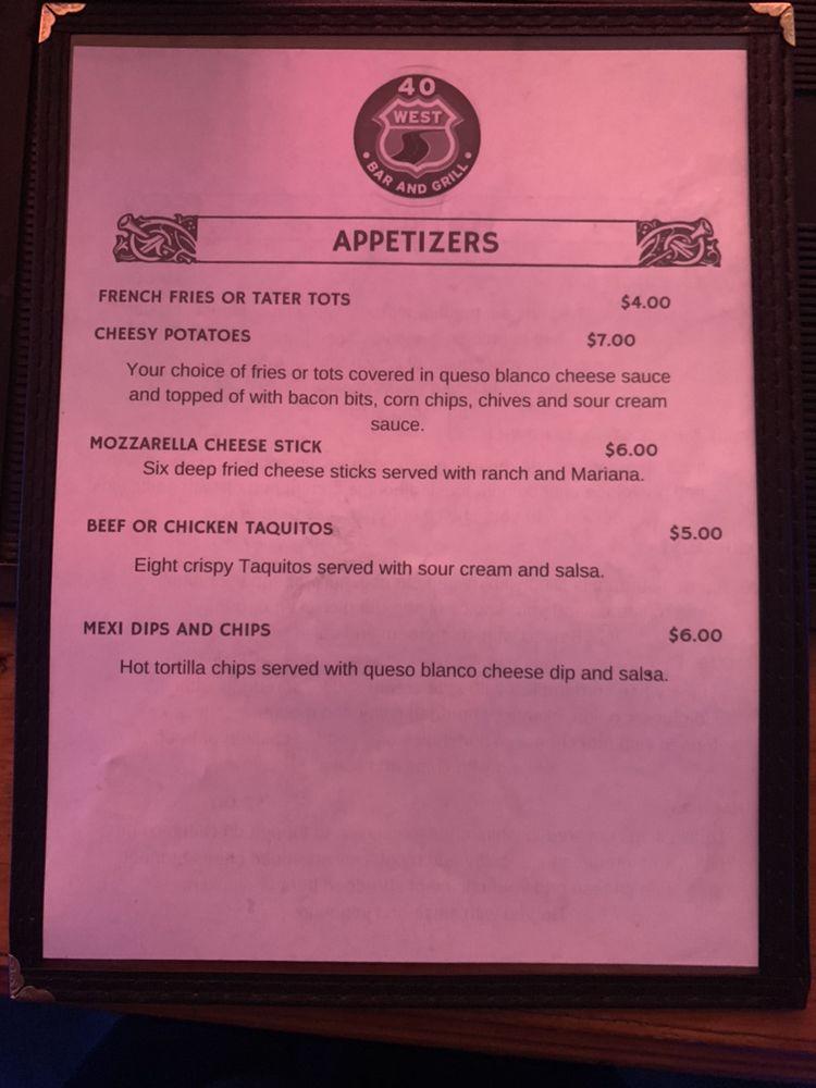 Menu at 40 WEST: Premier Entertainment Company (Studio/Venue/Bar/Grill ...
