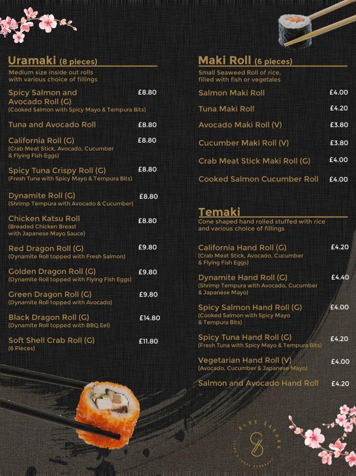 Menu at Blue Sakura Leeds restaurant, Leeds