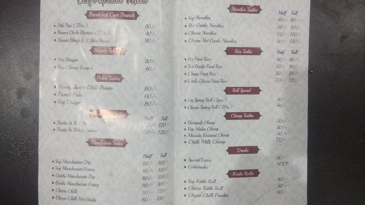 Menu at Chef's Special, Amritsar