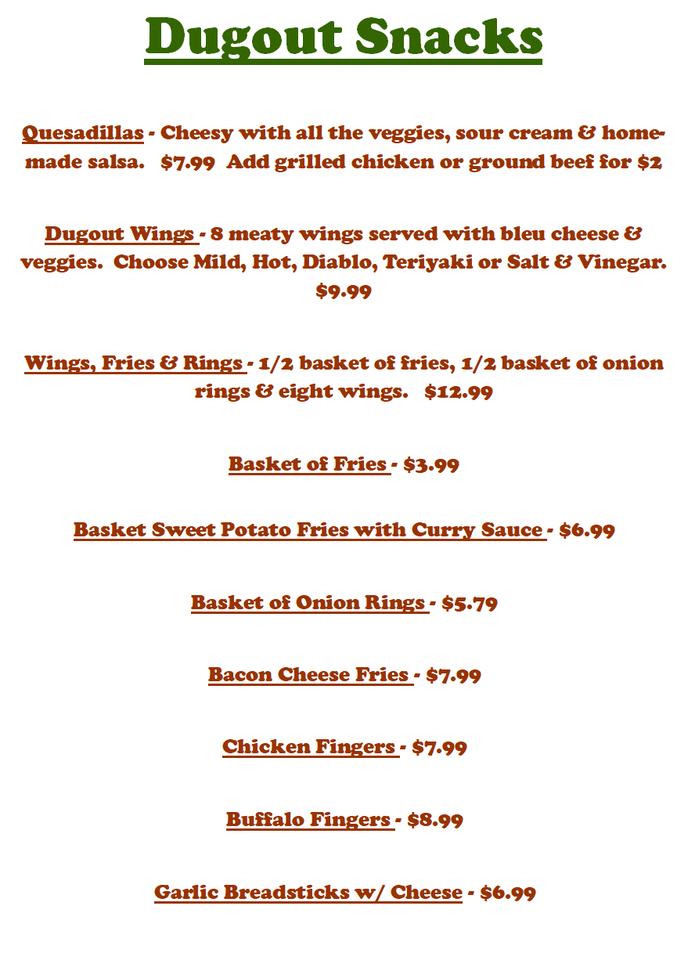 Menu at Dugout Bar & Grill, Farmington