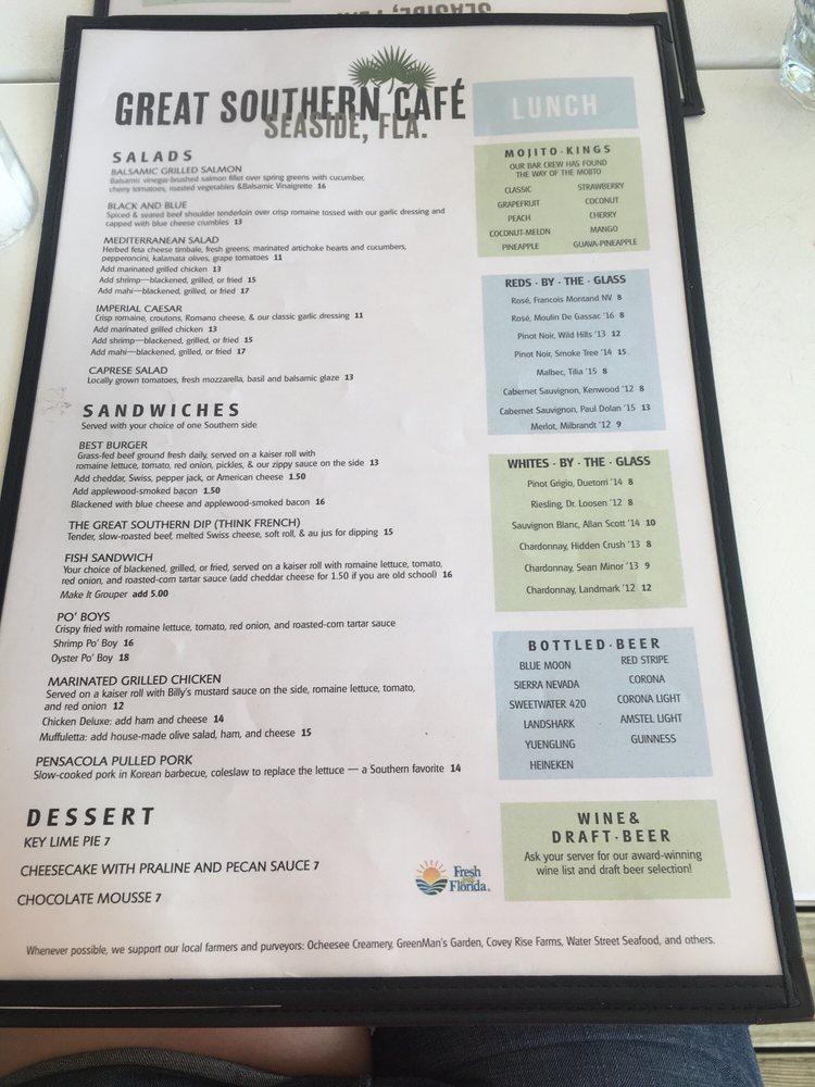 Menu at Great Southern Cafe, Seaside