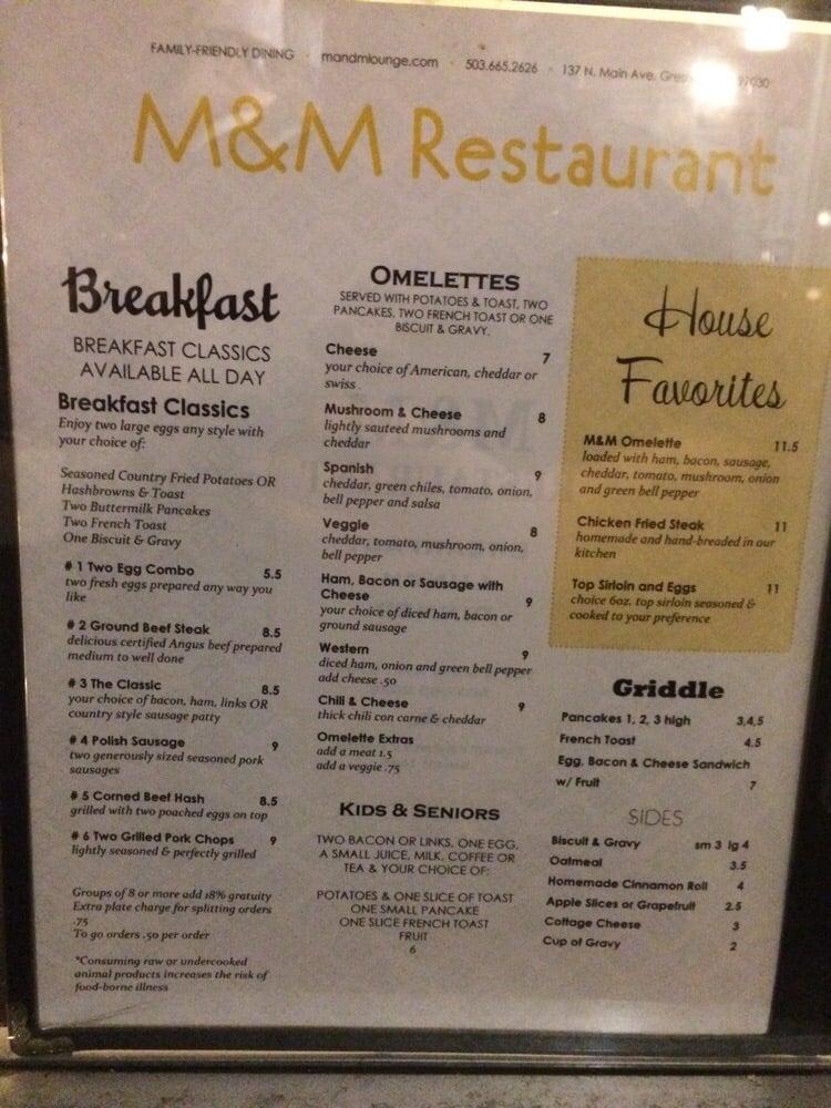 Menu at M & M Restaurant & Lounge, Gresham