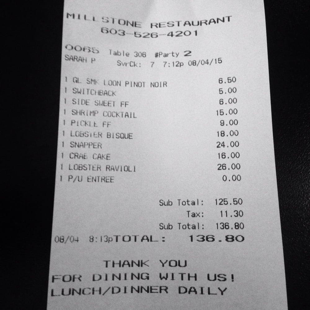 Menu at Millstone Restaurant, New London