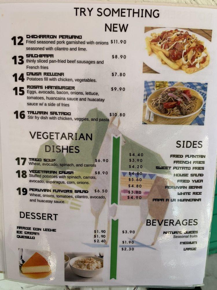 Menu at Peruvian Flavors restaurant, Hurricane