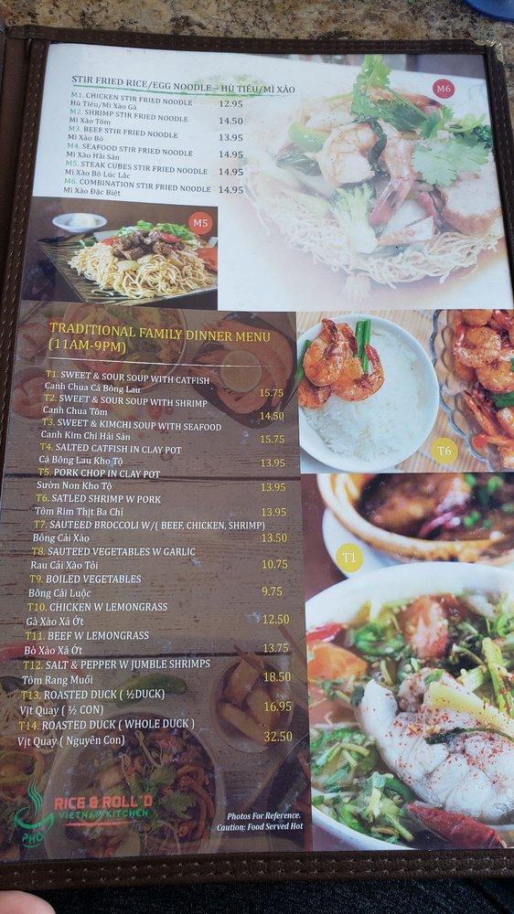 Menu at Pho Rice & Roll'd restaurant, Tracy