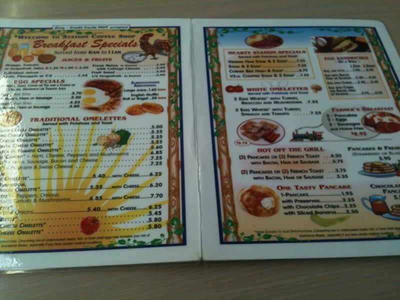 Menu at Station Coffee Shop restaurant, Huntington Station