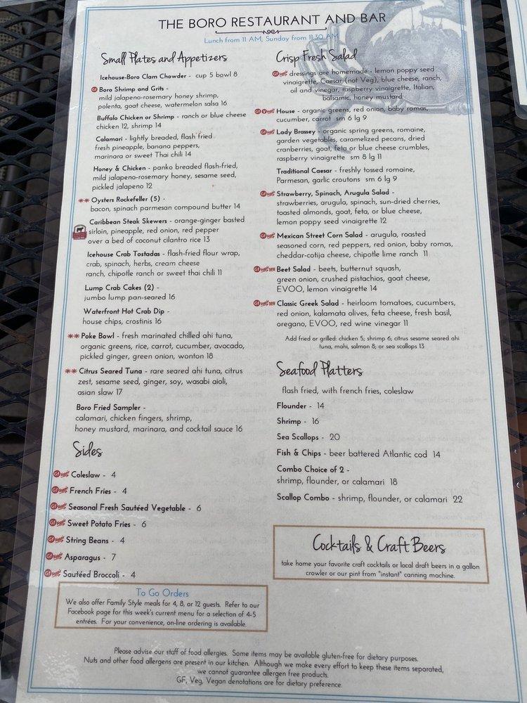 Menu at The Boro Restaurant & Bar, Swansboro
