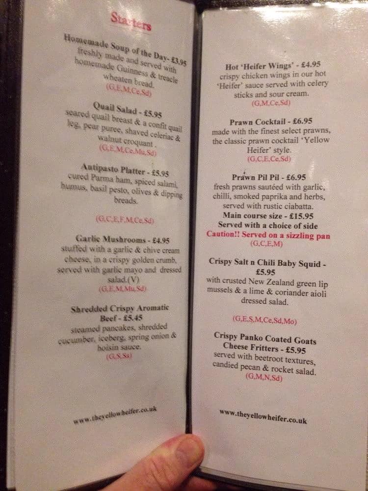 Menu at The Yellow Heifer pub & bar, Camlough