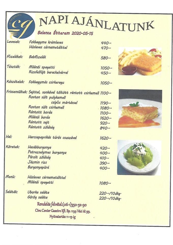 Menu at Balance Étterem cafeteria, Budapest, Váci út 99