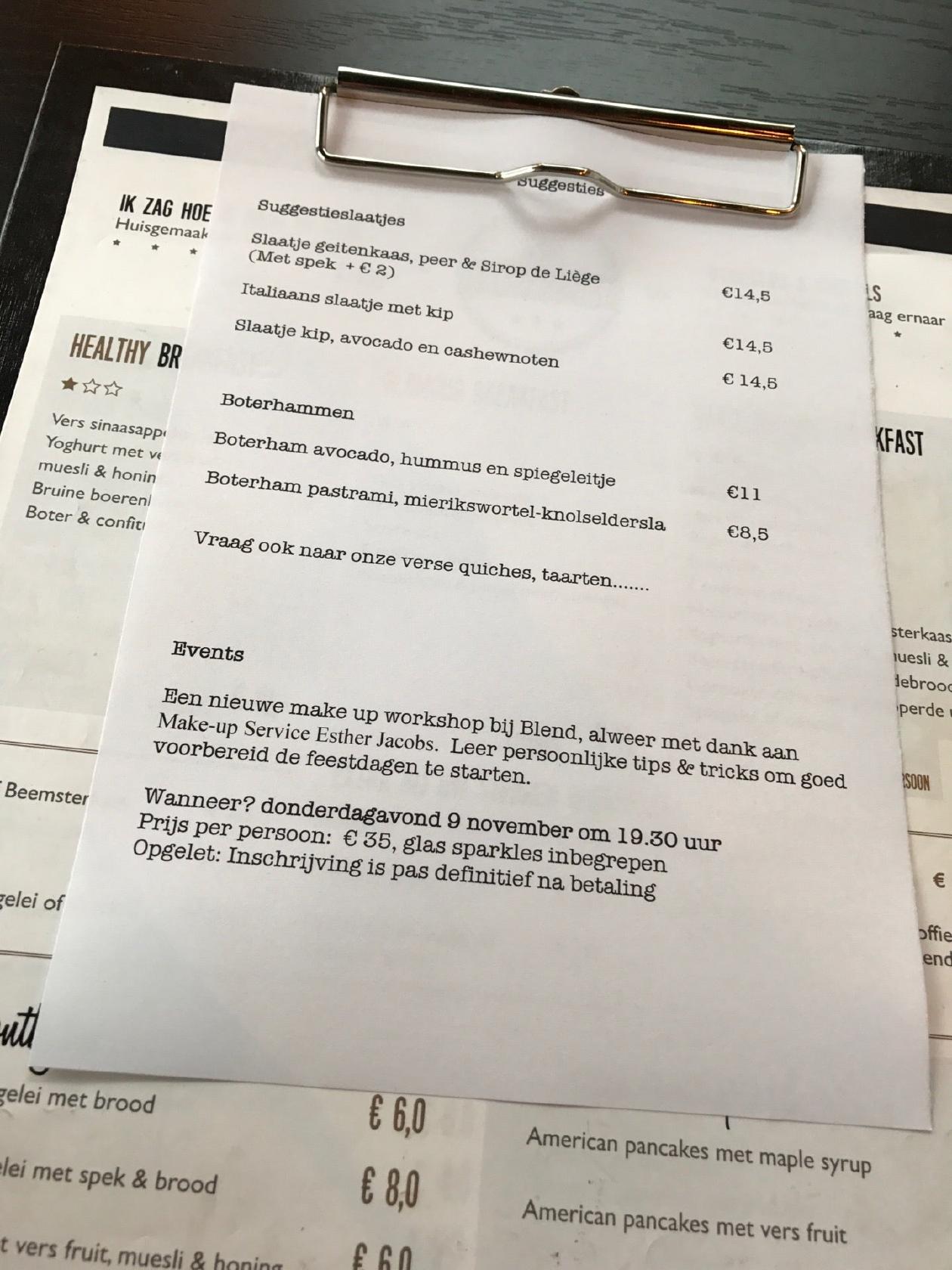 Menu at Blend (Breakfast, Lunch & Drinks), Antwerp, Londenstraat 18