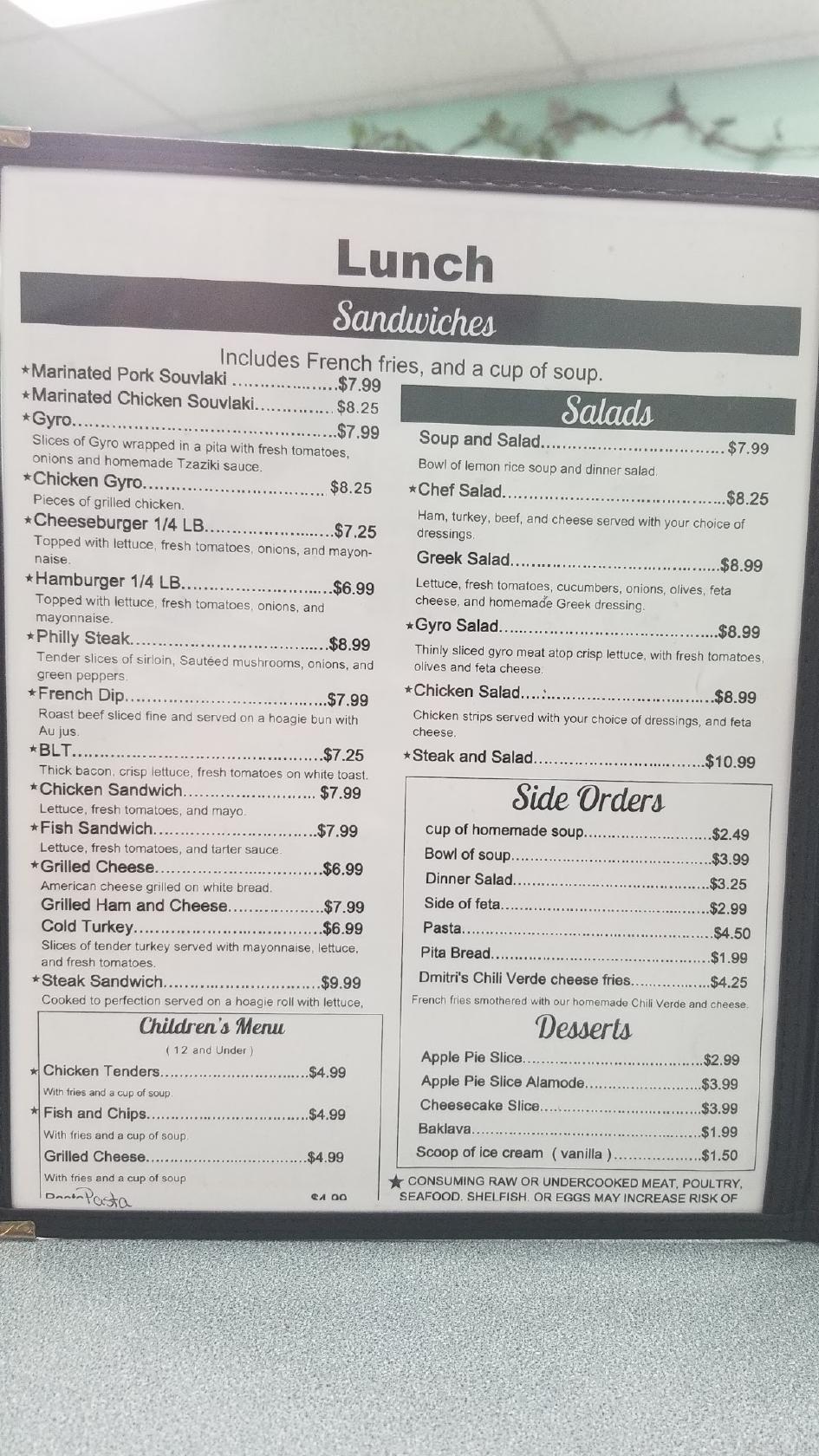 Menu at Dimitri's Café cafe, Tooele