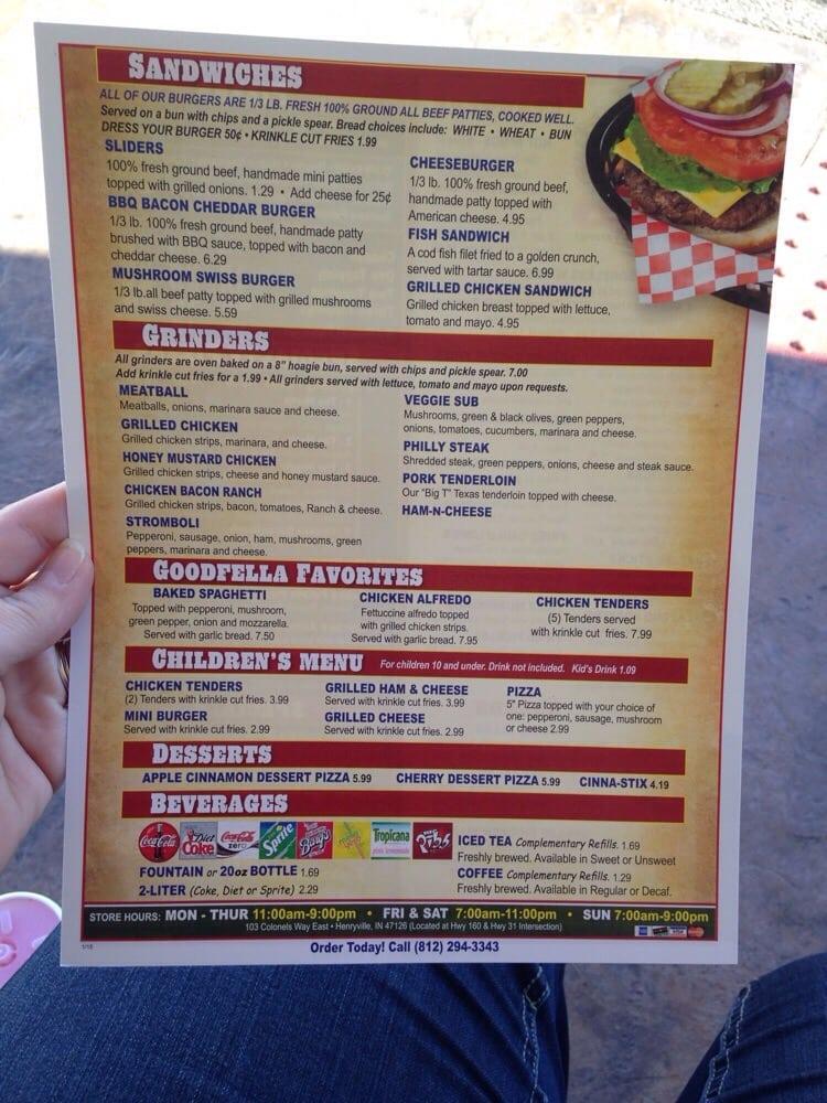 Menu at Goodfella's Pizza pizzeria, Henryville