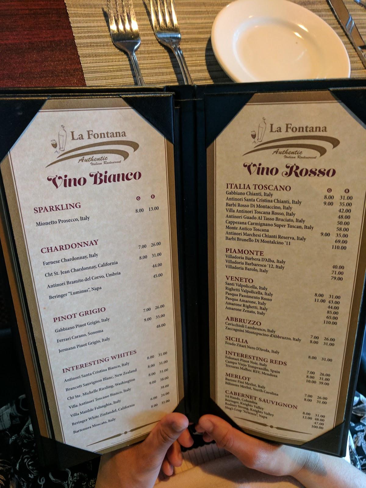 Menu at La Fontana Authentic Italian Restaurant SC, Charleston