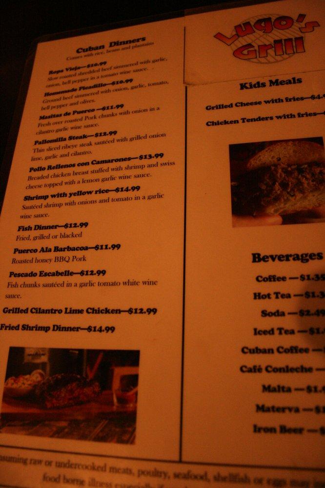 Menu at Lugo's Grill restaurant, Dunnellon, W Pennsylvania Ave