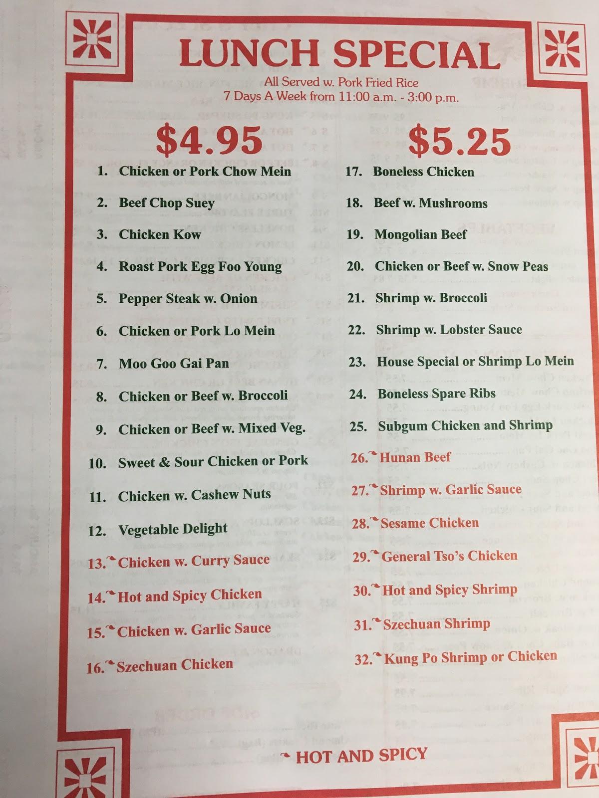 Menu at New Dragon restaurant, Valparaiso