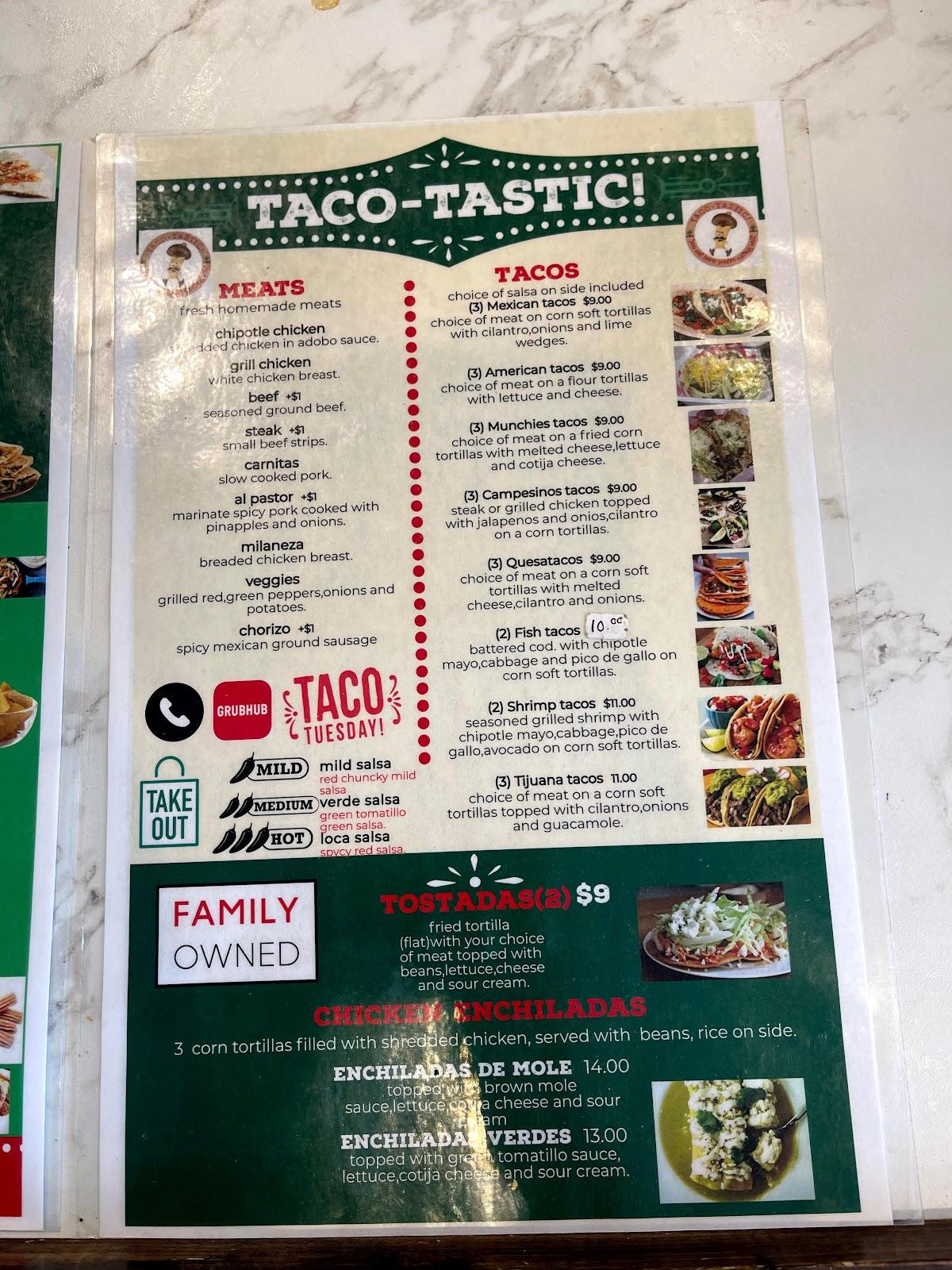 Menu at Taco-Tastic restaurant, Toms River