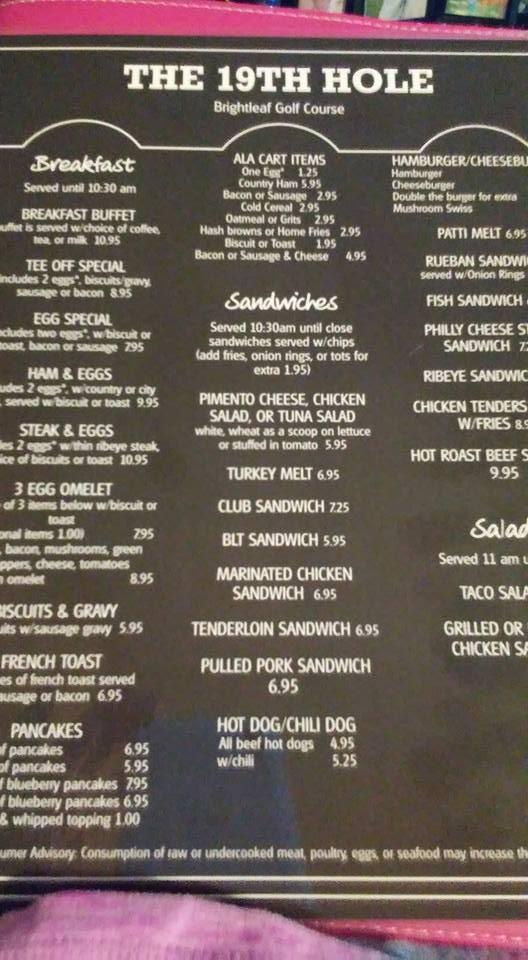 Menu at 19th Hole Restaurant, Harrodsburg