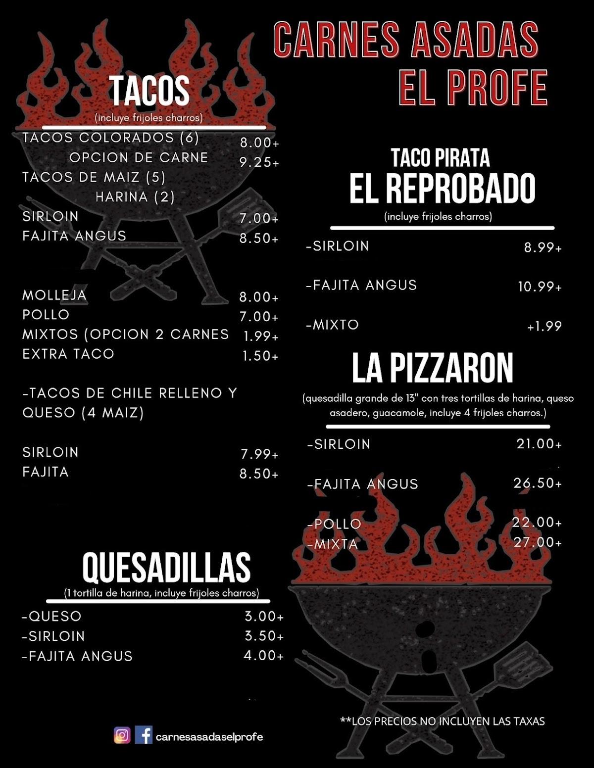 Carta del restaurante Carnes Asadas El Profe, Alton