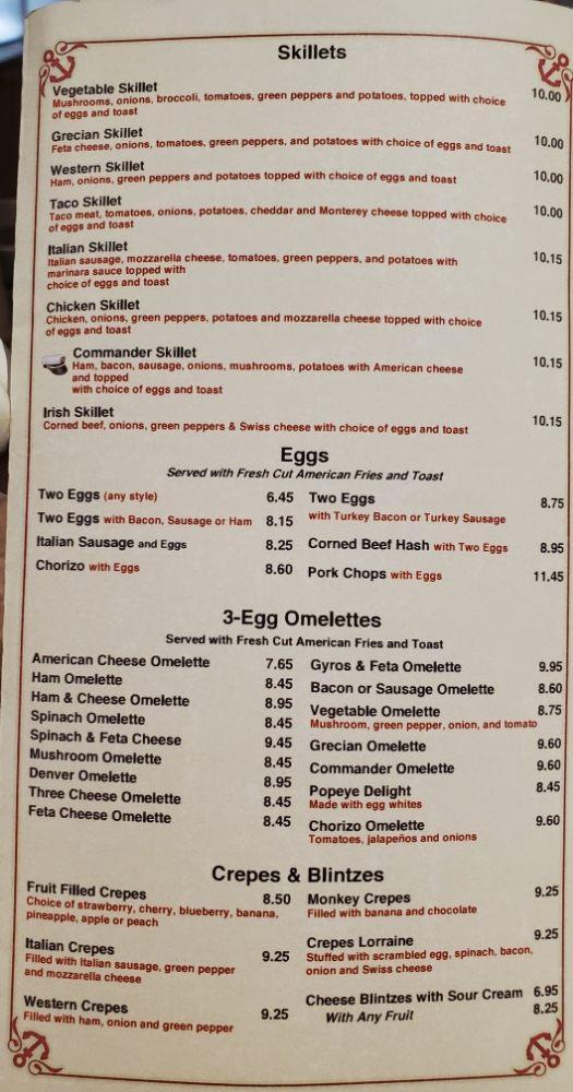 Menu at Commander Restaurant, Munster