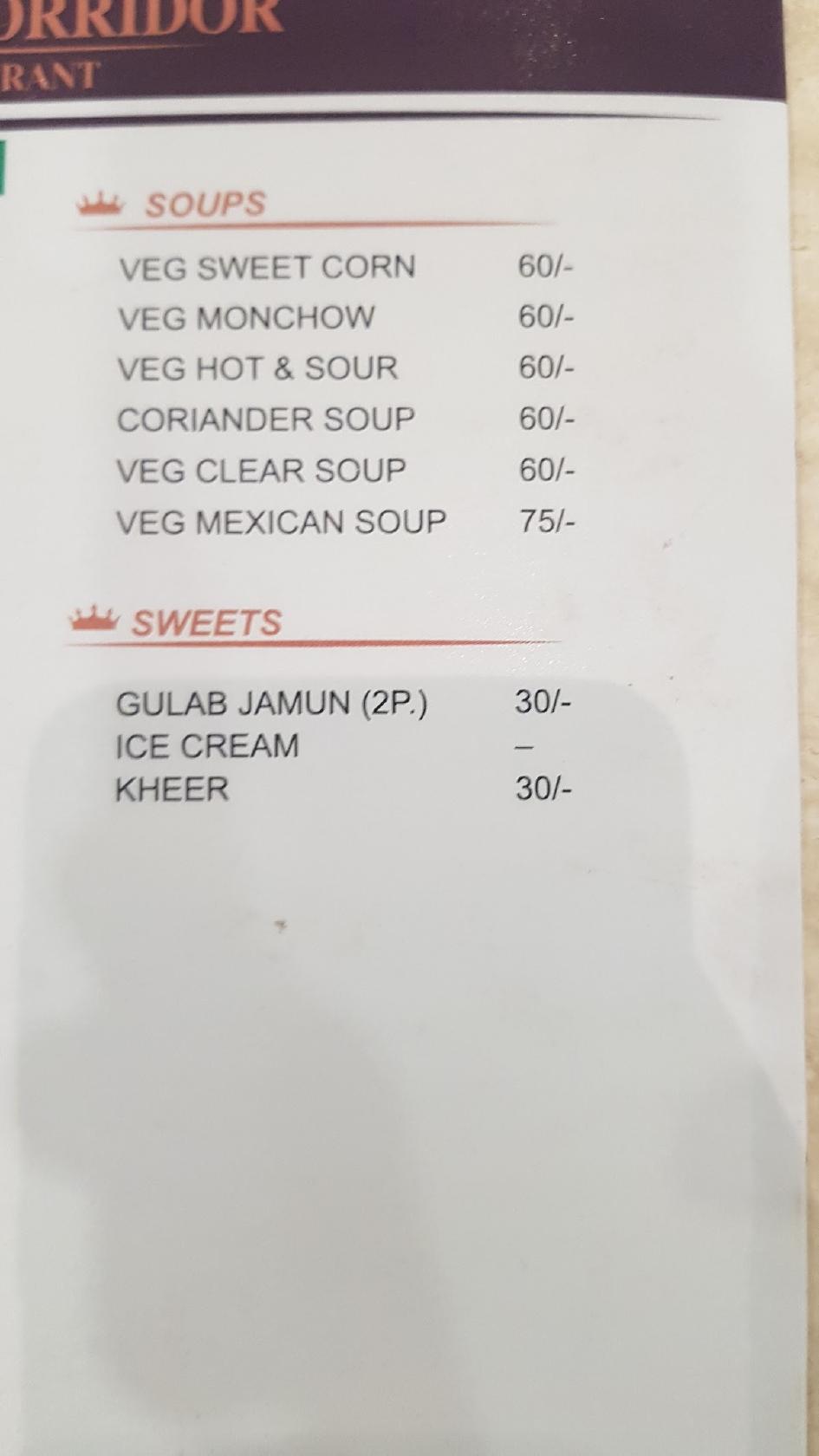Menu at Grand Corridor Restaurant, Dera Baba Nanak
