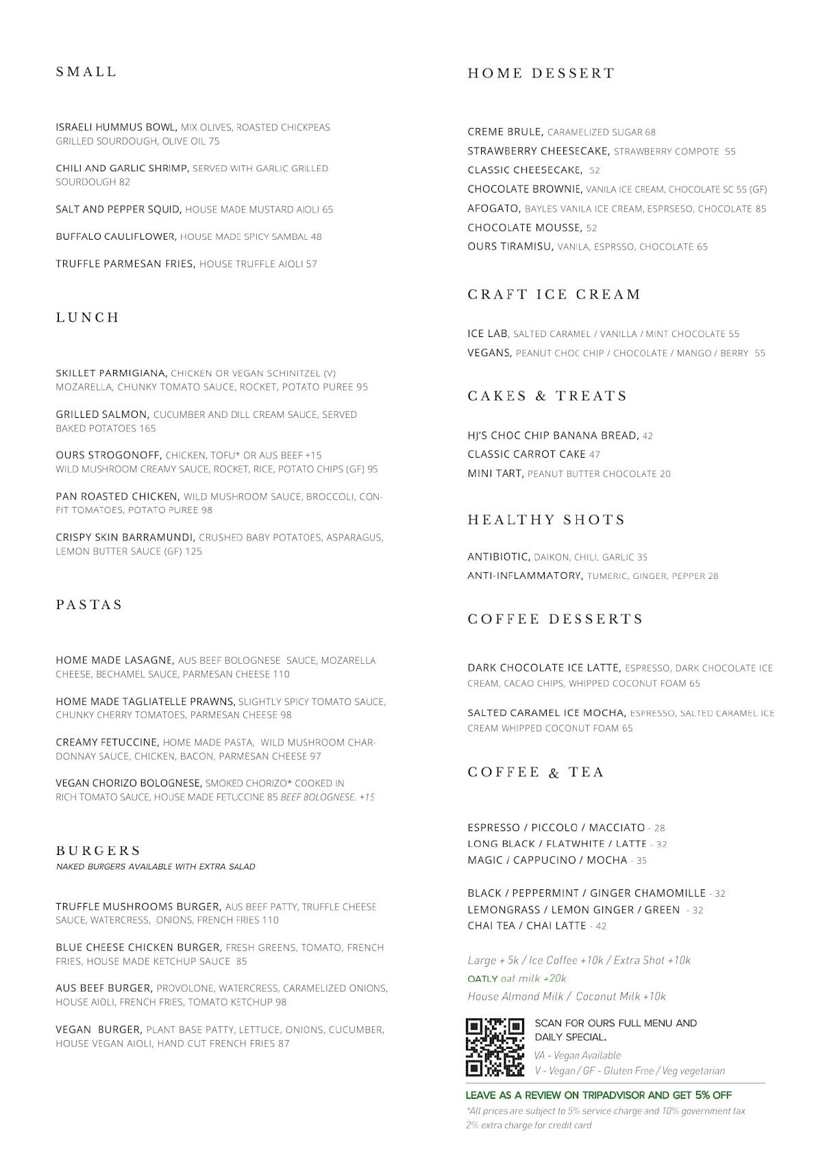 Menu at Ours Uluwatu restaurant, Pecatu