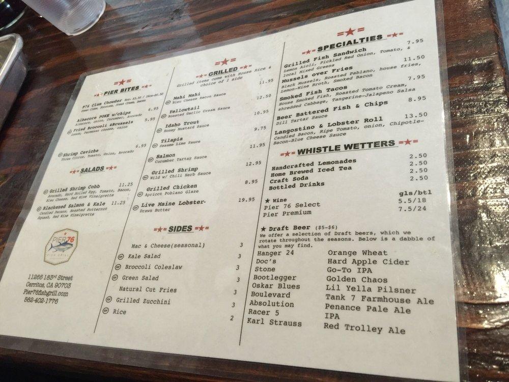 Carta del restaurante Pier 76 Fish Grill, Cerritos, 183rd St