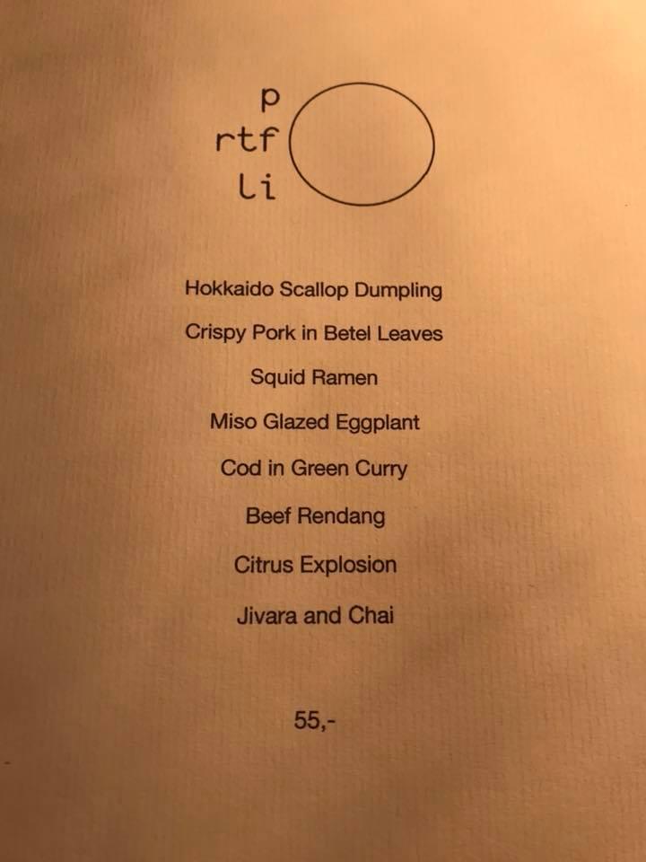 Menu at Portfolio, The Hague