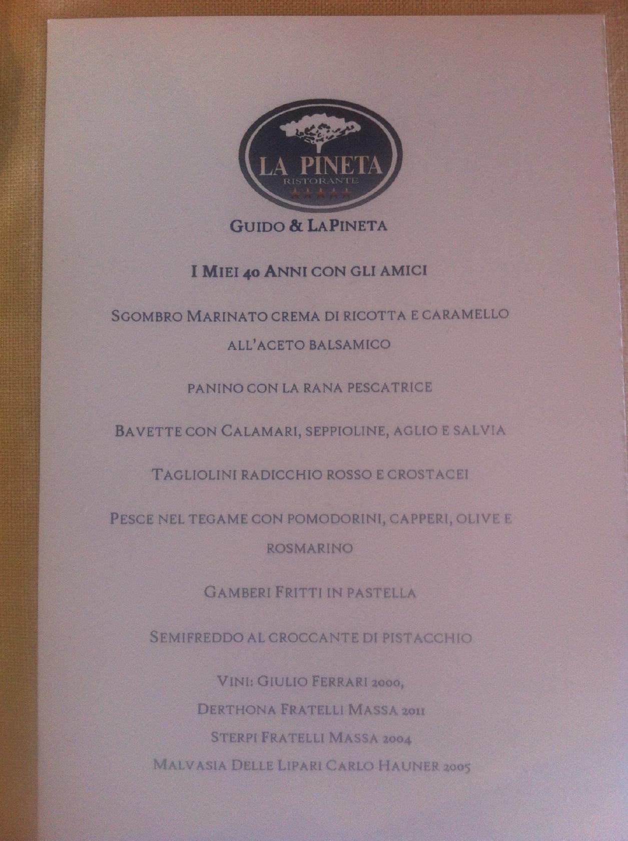 Menu at Restaurant La Pineta, Marina di Bibbona, Via dei Cavalleggeri Nord