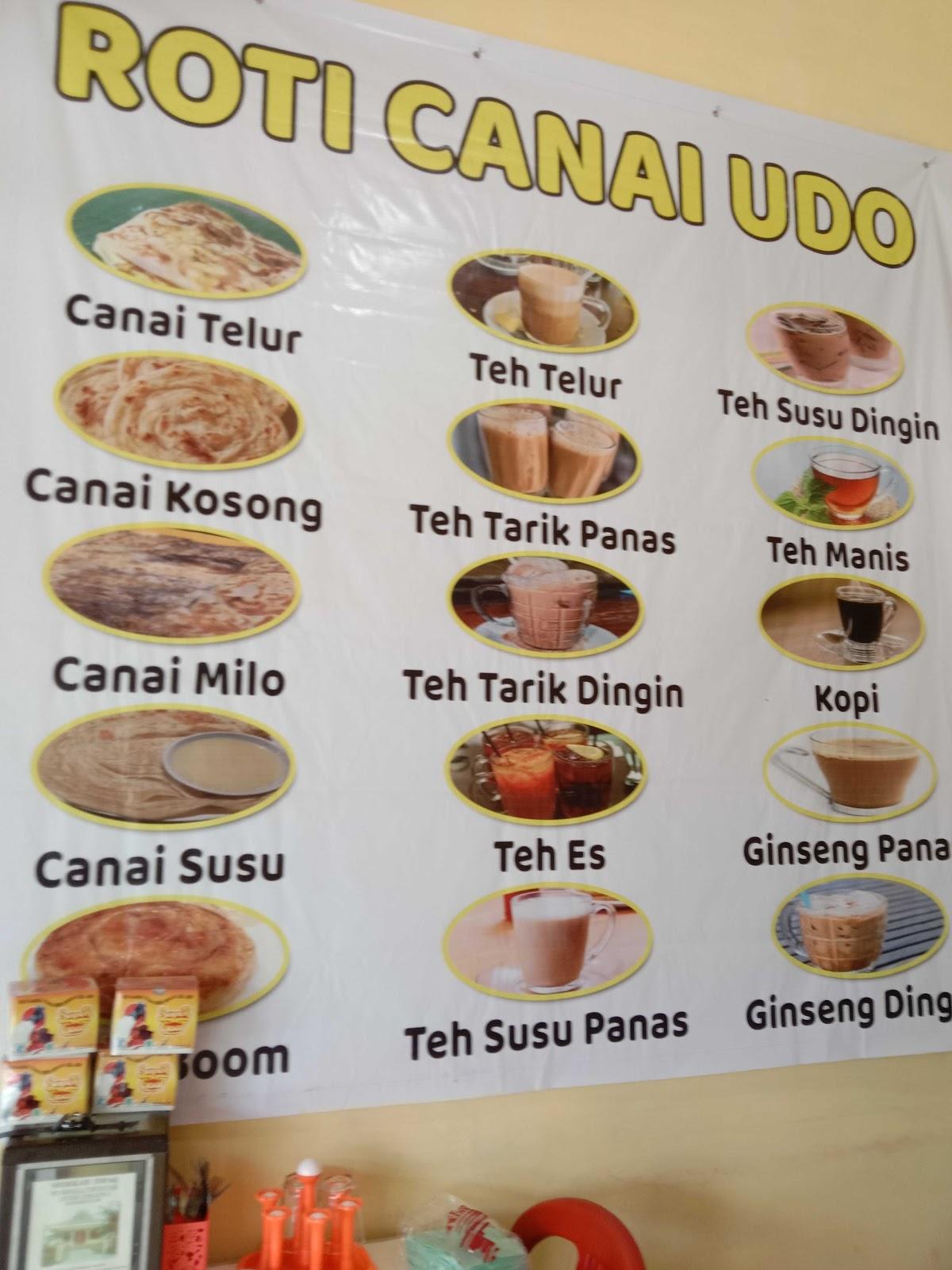 Menu at Roti Canai udo 2 restaurant, Bangkinang
