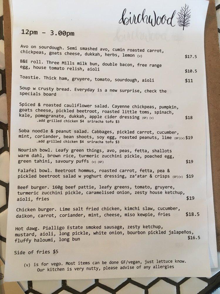 Menu at Birchwood cafe, Jindabyne