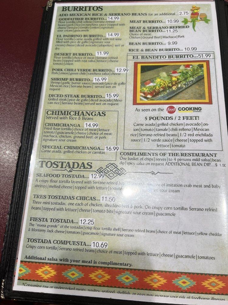 Menu at Casa Serrano Los Arteaga pub & bar, Lake Havasu City