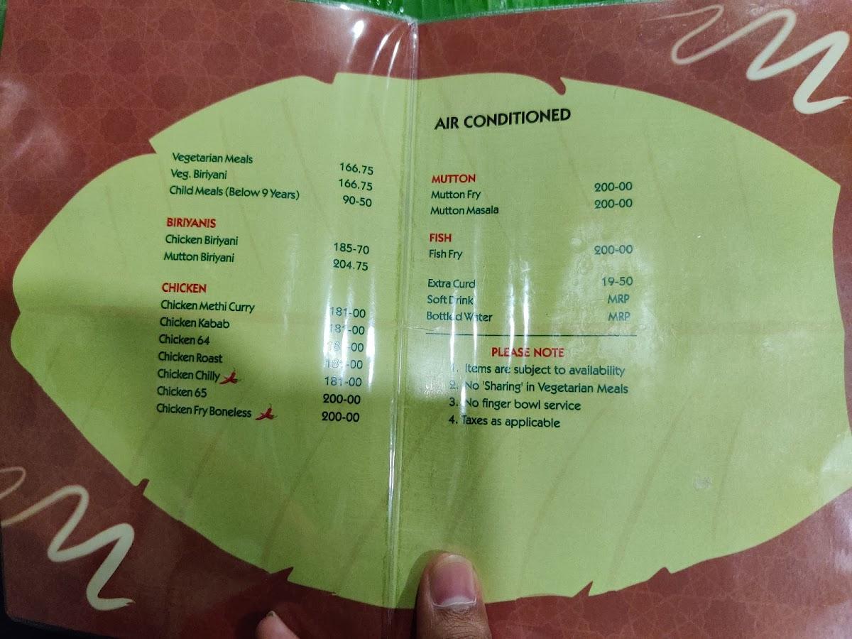 Menu at Hotel RRR Mysore, Mysuru, Gandhi Square