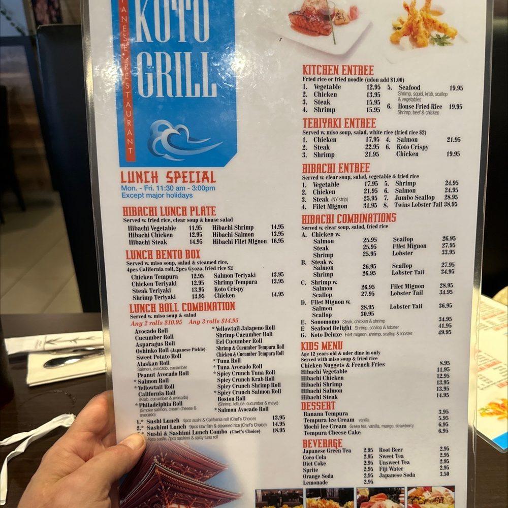 Menu at Koto Grill Sushi & Hibachi restaurant, Fort Myers