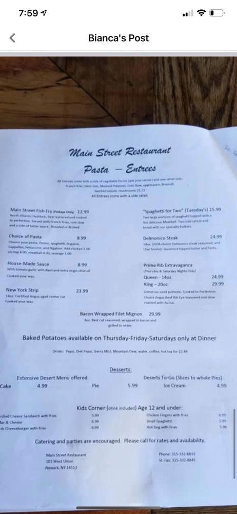 Menu at Main Street Restaurant, Newark