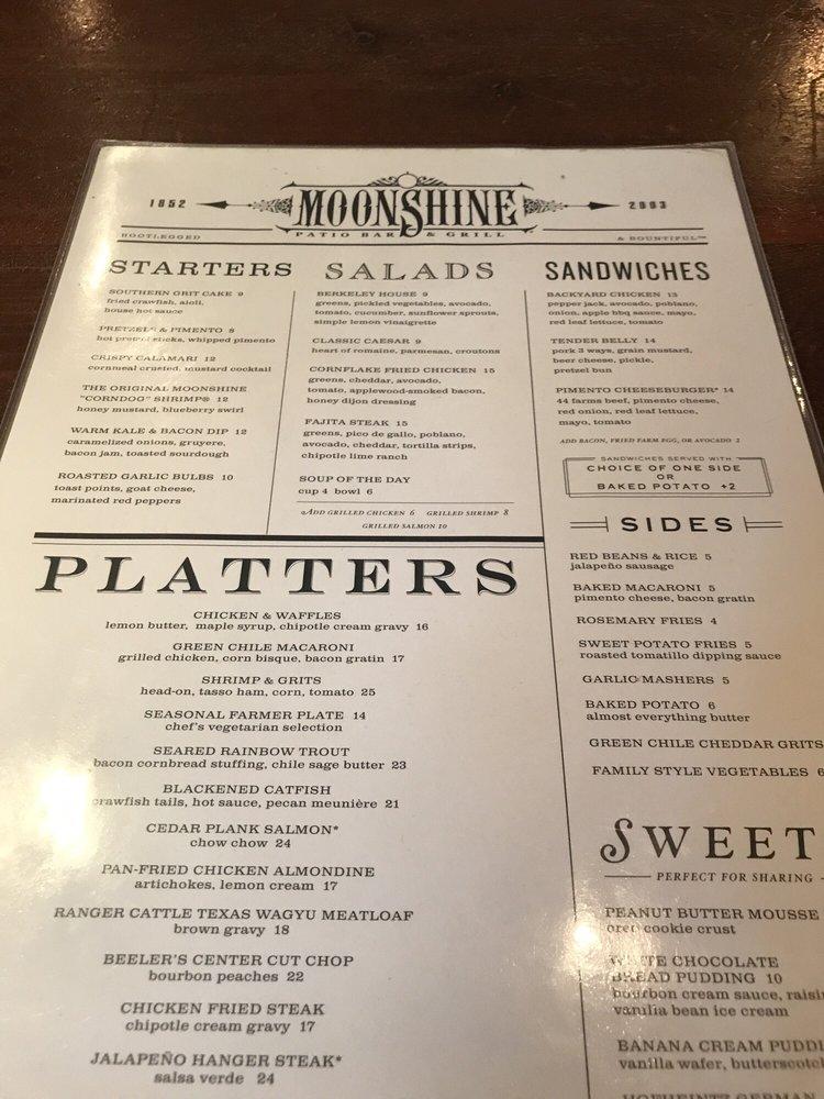 Menu at Moonshine Grill pub & bar, Austin, 303 Red River St