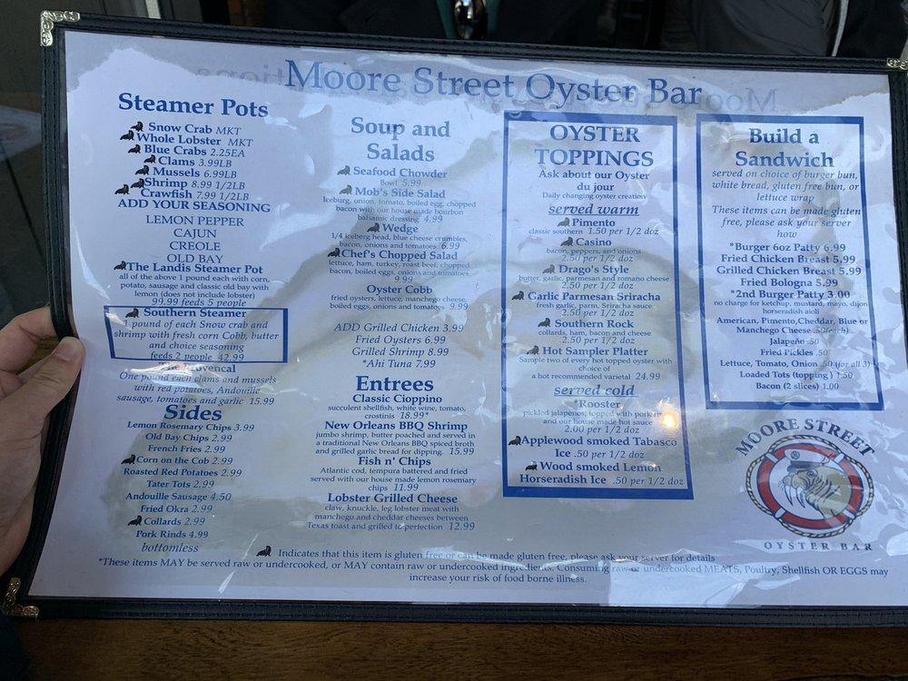 Menu at Moore Street Oyster Bar, Southport