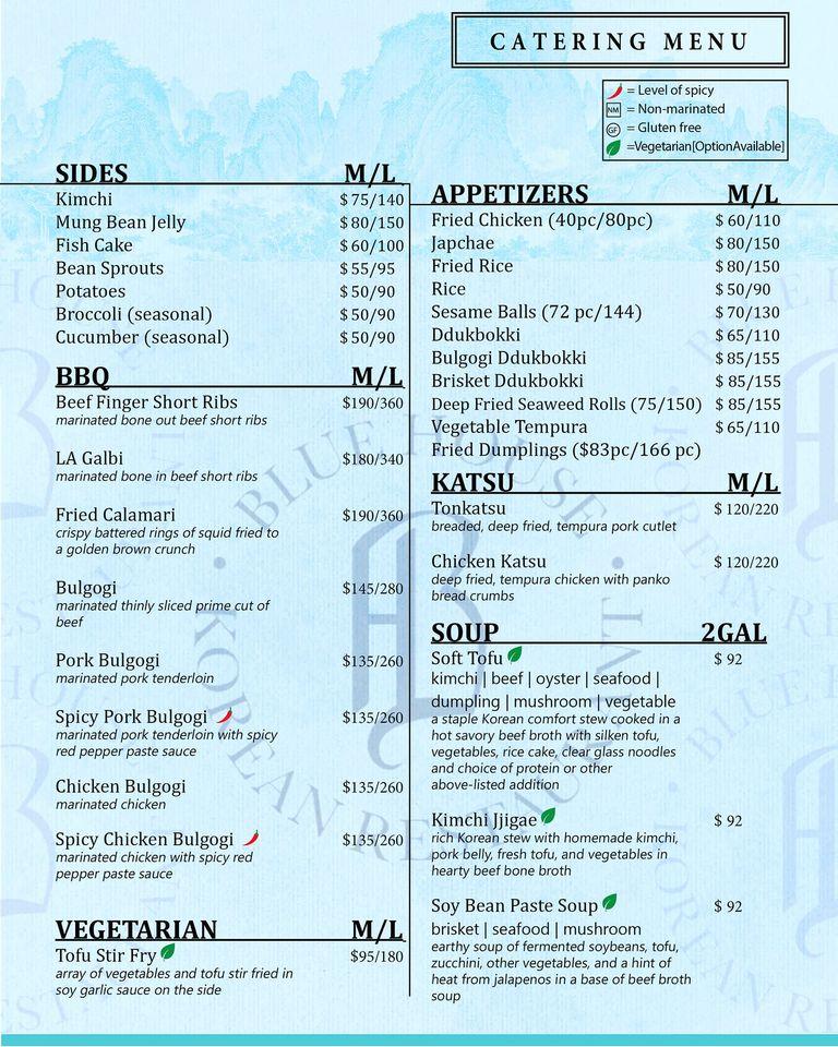 Menu at Blue House Korean BBQ, Sacramento