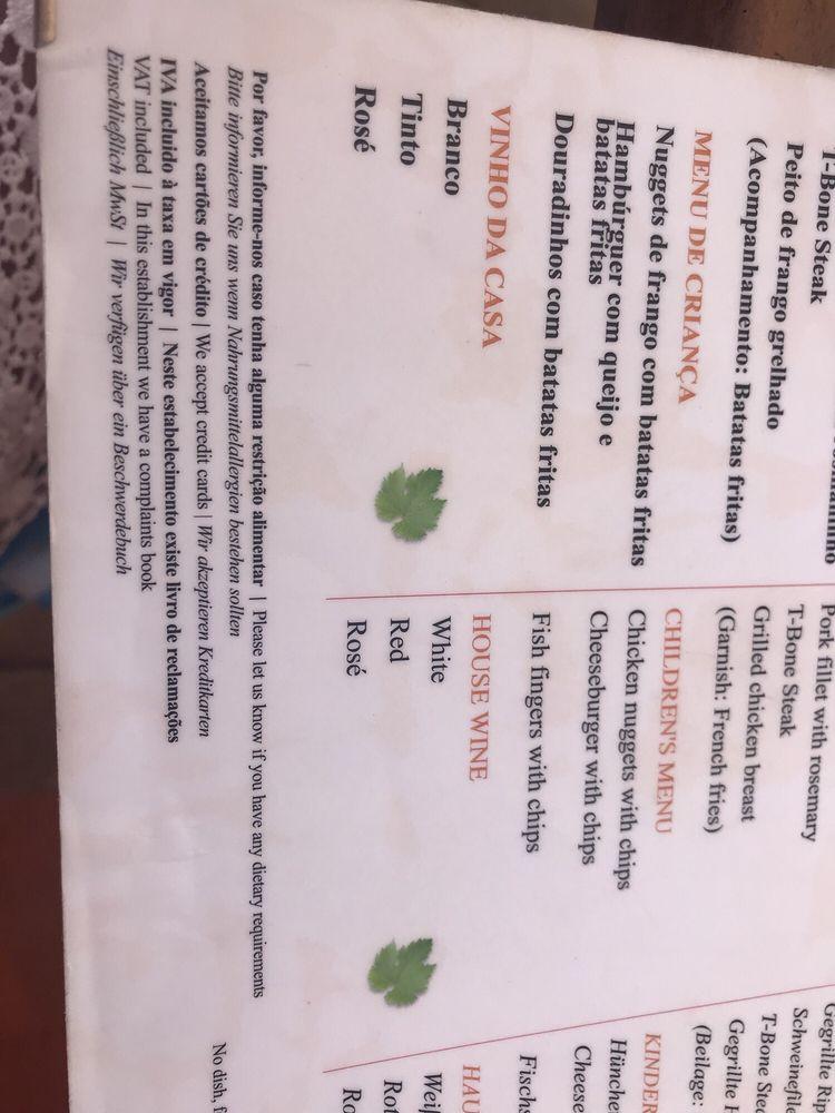 Menu at Boneca Bar, Carvoeiro, Portugal