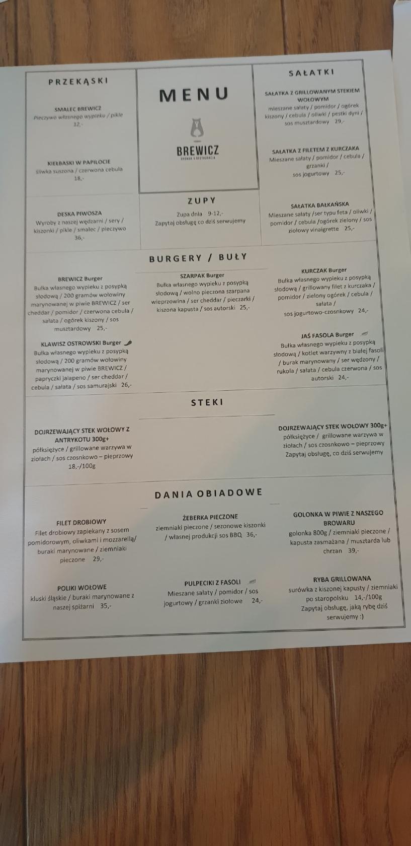 Menu at Brewicz Browar&Restauracja pub & bar, Rawicz