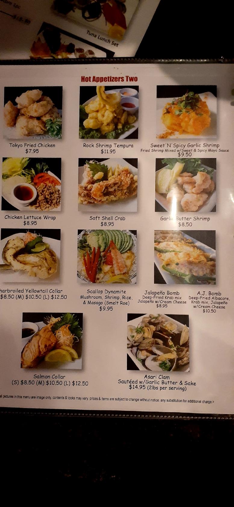 Menu at Cho Cho San Restaurant, Thousand Oaks