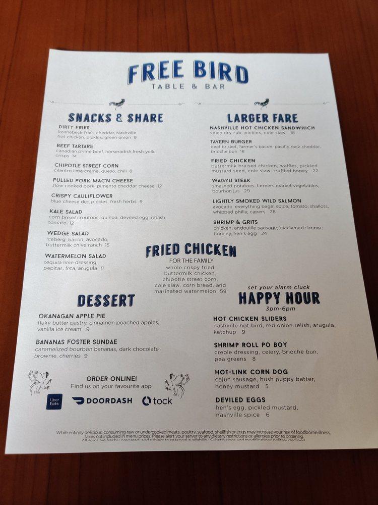 Menu at Free Bird Table & Bar, Richmond