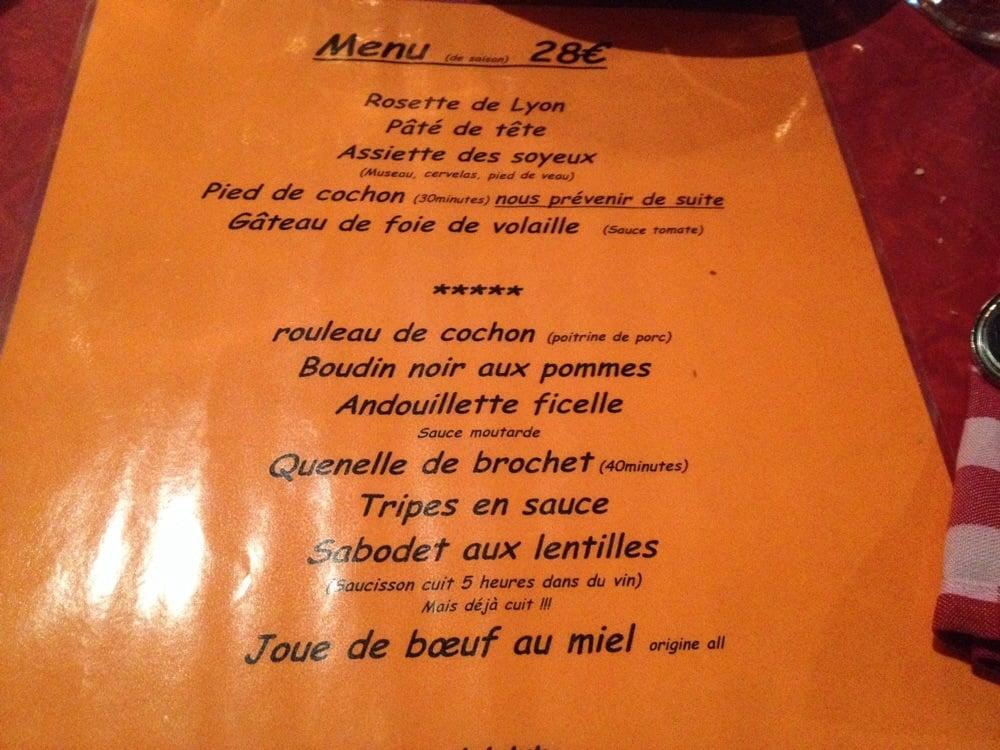 Menu at Notre Maison restaurant, Lyon