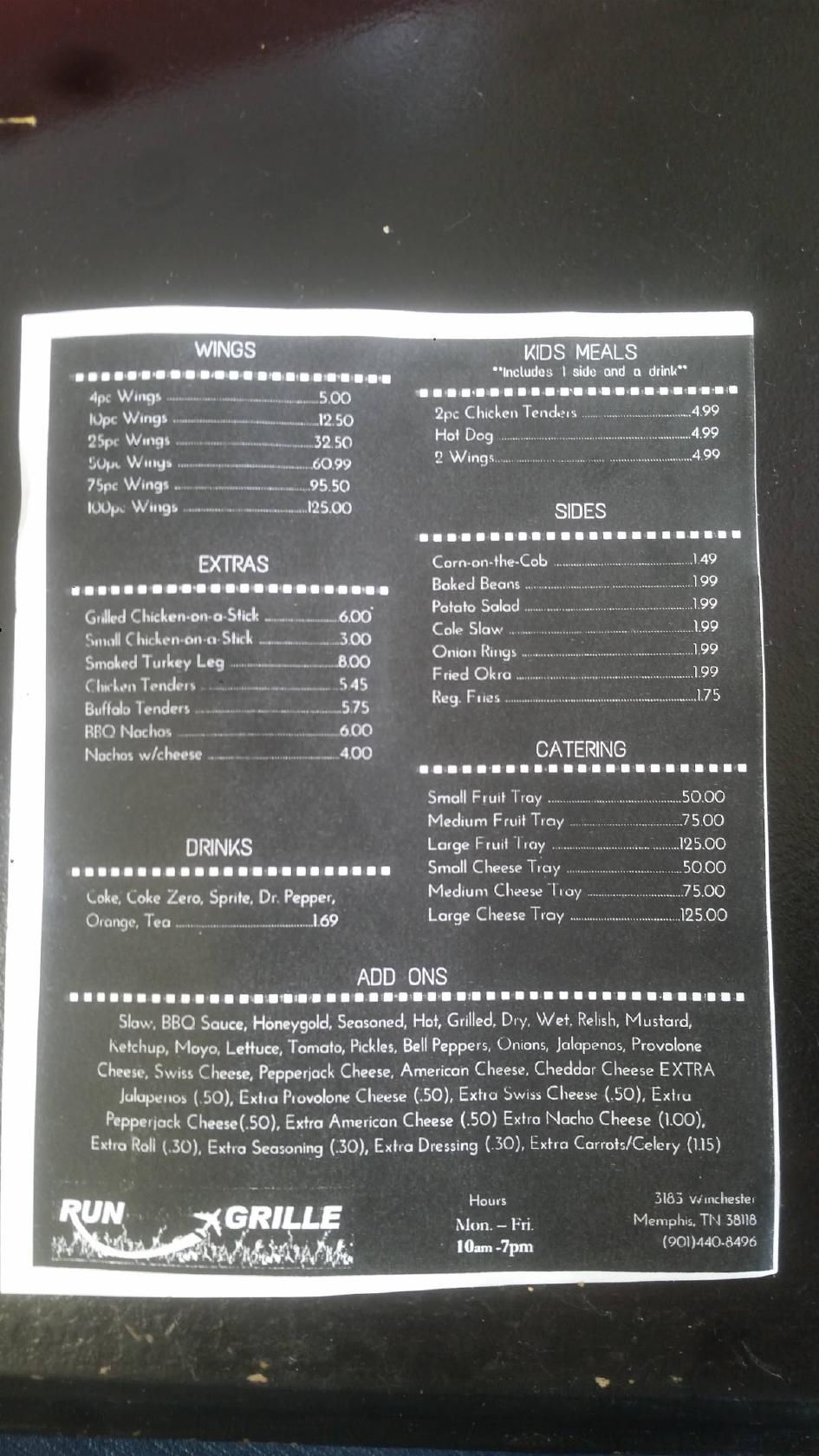 Menu at Runway Grille & Deli restaurant, Memphis, Winchester Rd