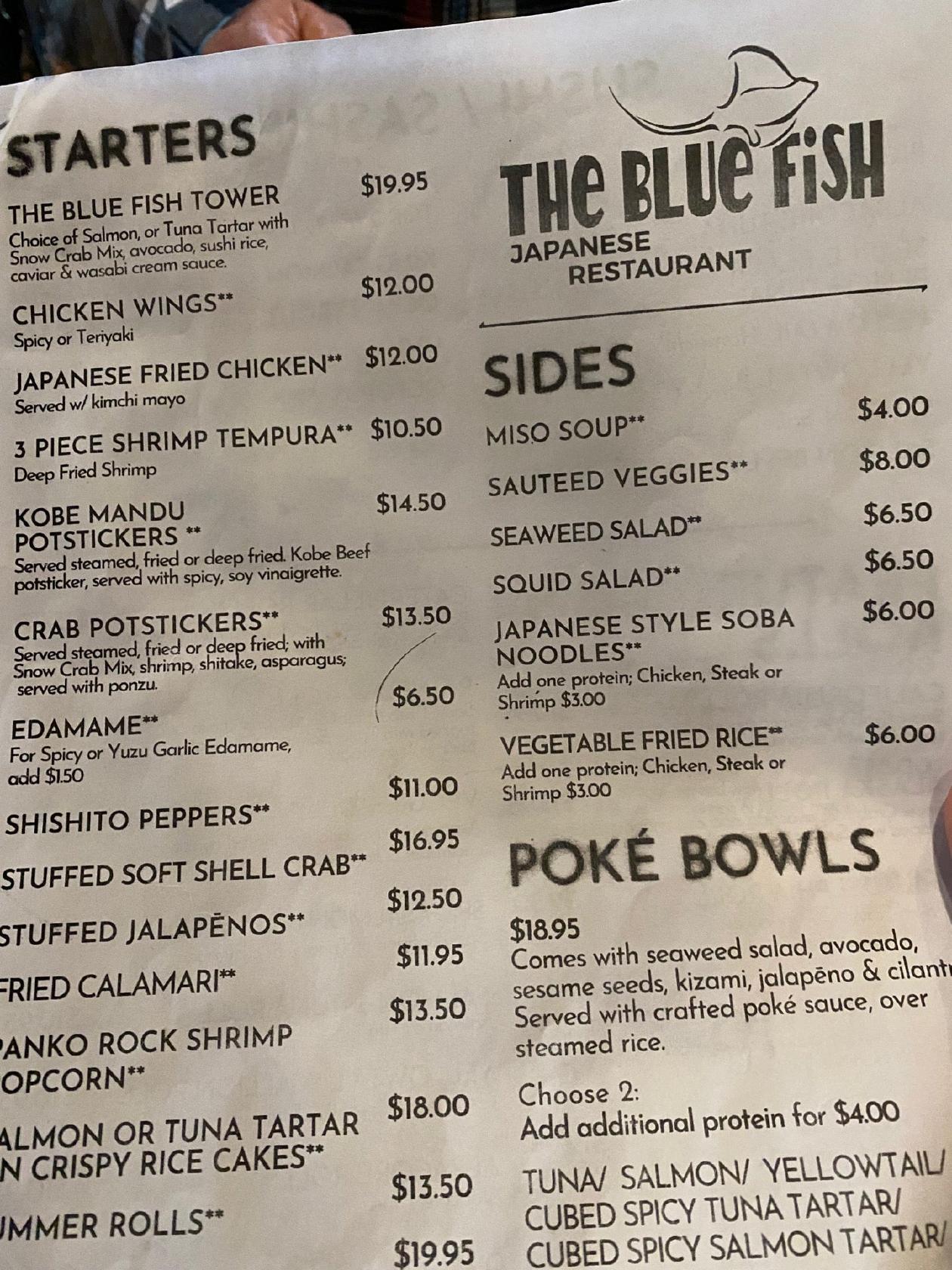 Carta del restaurante The Blue Fish Breckenridge, Breckenridge